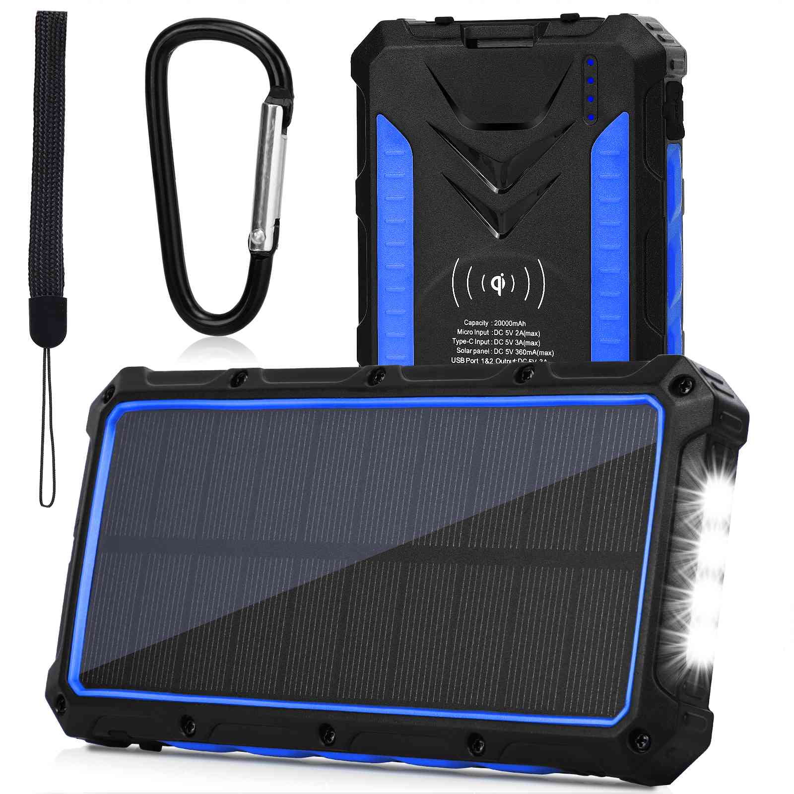 Heavy Duty Solar Power Bank, Qi Portable Charger 20,000mAh External ...