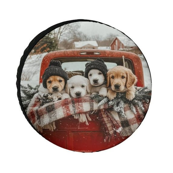 Heavy Duty Spare Tire Cover 12in Red Truck with Golden Retriever ...
