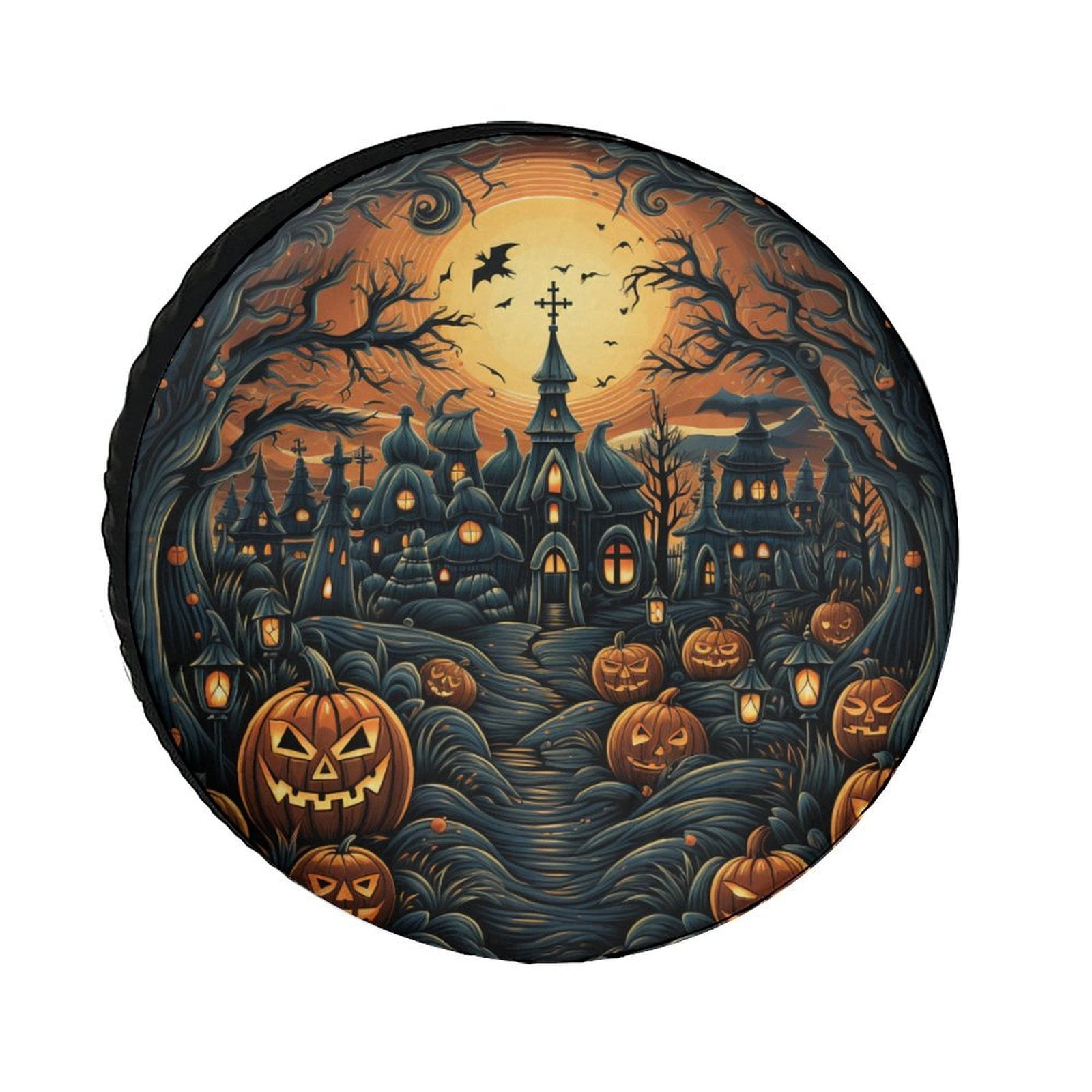 Heavy Duty Spare Tire Cover 13inch Medieval Forest Scary Pumpkin Wheel ...