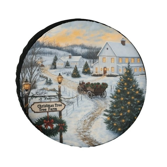 Heavy Duty Spare Tire Cover 15inch Christmas Tree Farm Country Winter ...