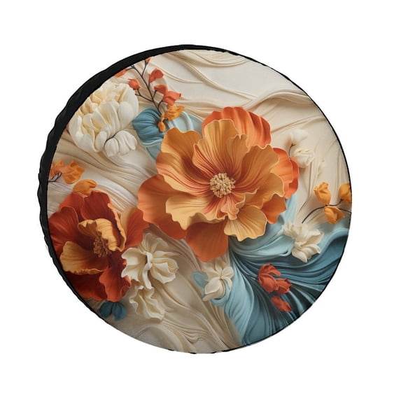 Heavy Duty Spare Tire Cover 15inch Light Beige And Orange Floral Wheel ...