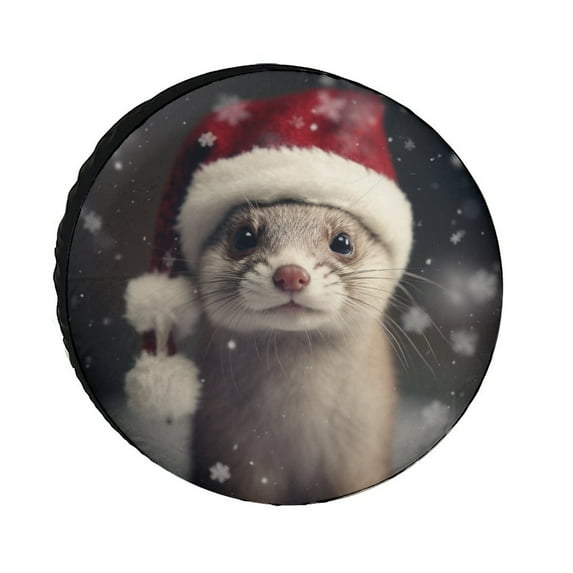 Heavy Duty Spare Tire Cover 15inch Weasel Wear Santa Hat Snowing Winter ...