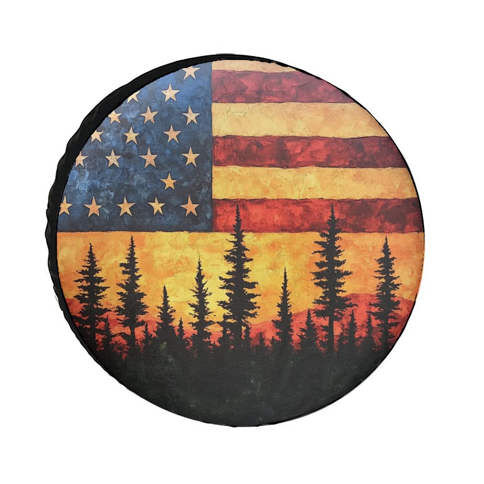 Heavy Duty Spare Tire Cover American Flag Forest Sunset Polyester ...
