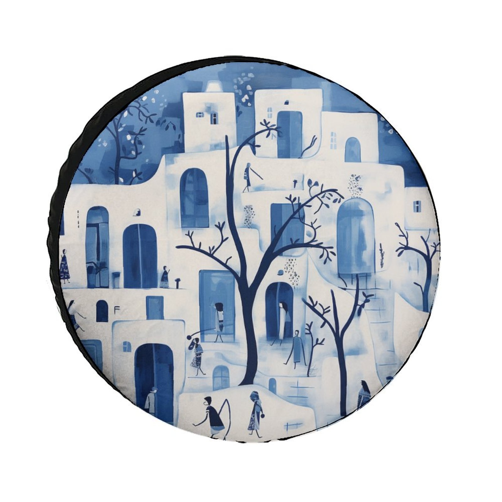 Heavy Duty Spare Tire Cover Blue Painting Of Houses Wheel Protectors ...