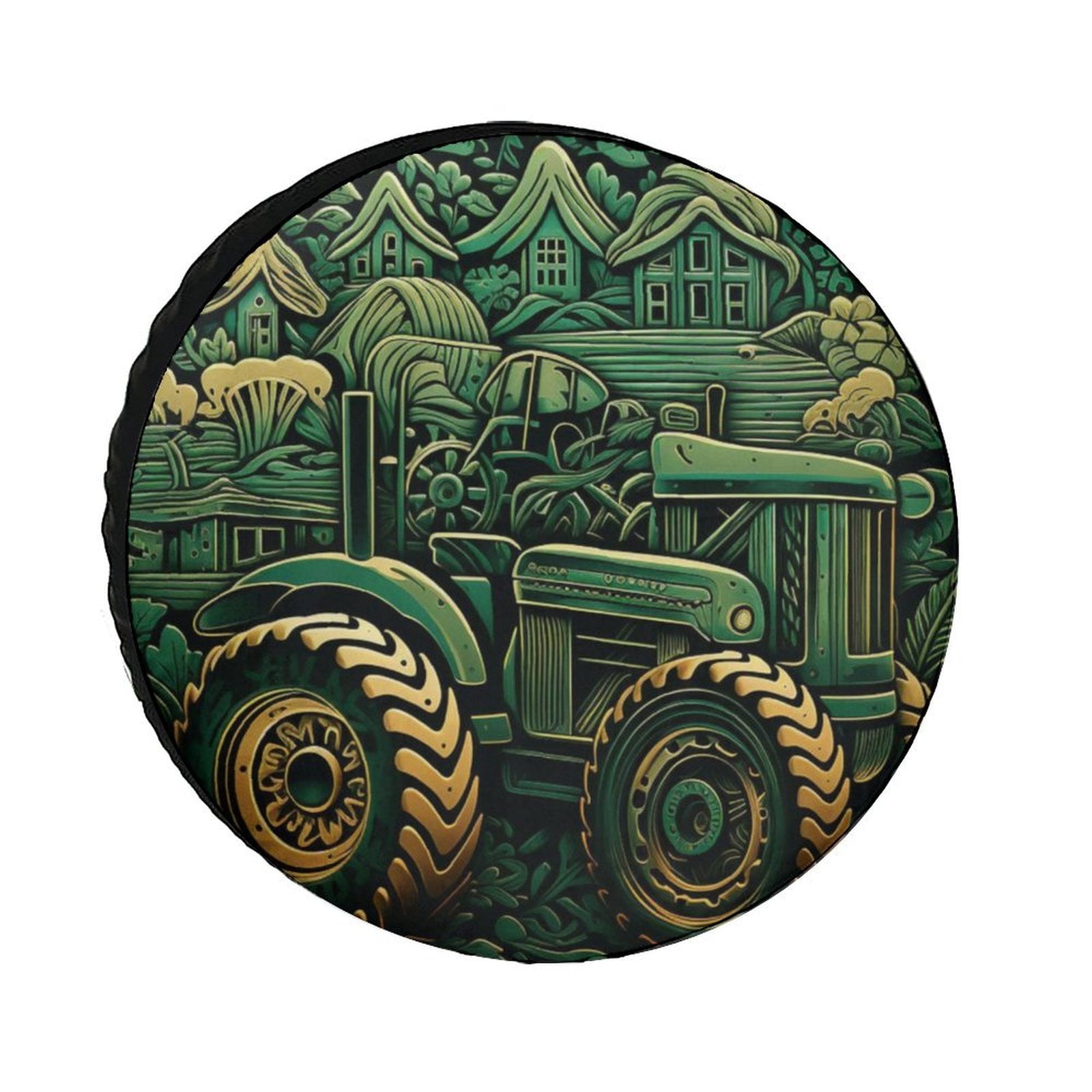 Heavy Duty Spare Tire Cover Green Tractor on Barn Wheel Protectors Tire ...