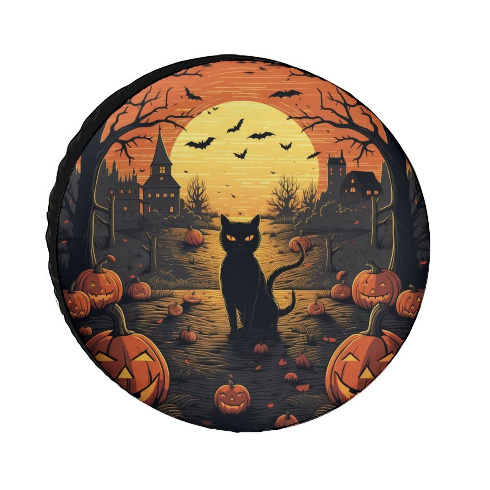 Heavy Duty Spare Tire Cover Halloween Black Cat Full Moon Scary Pumpkin ...