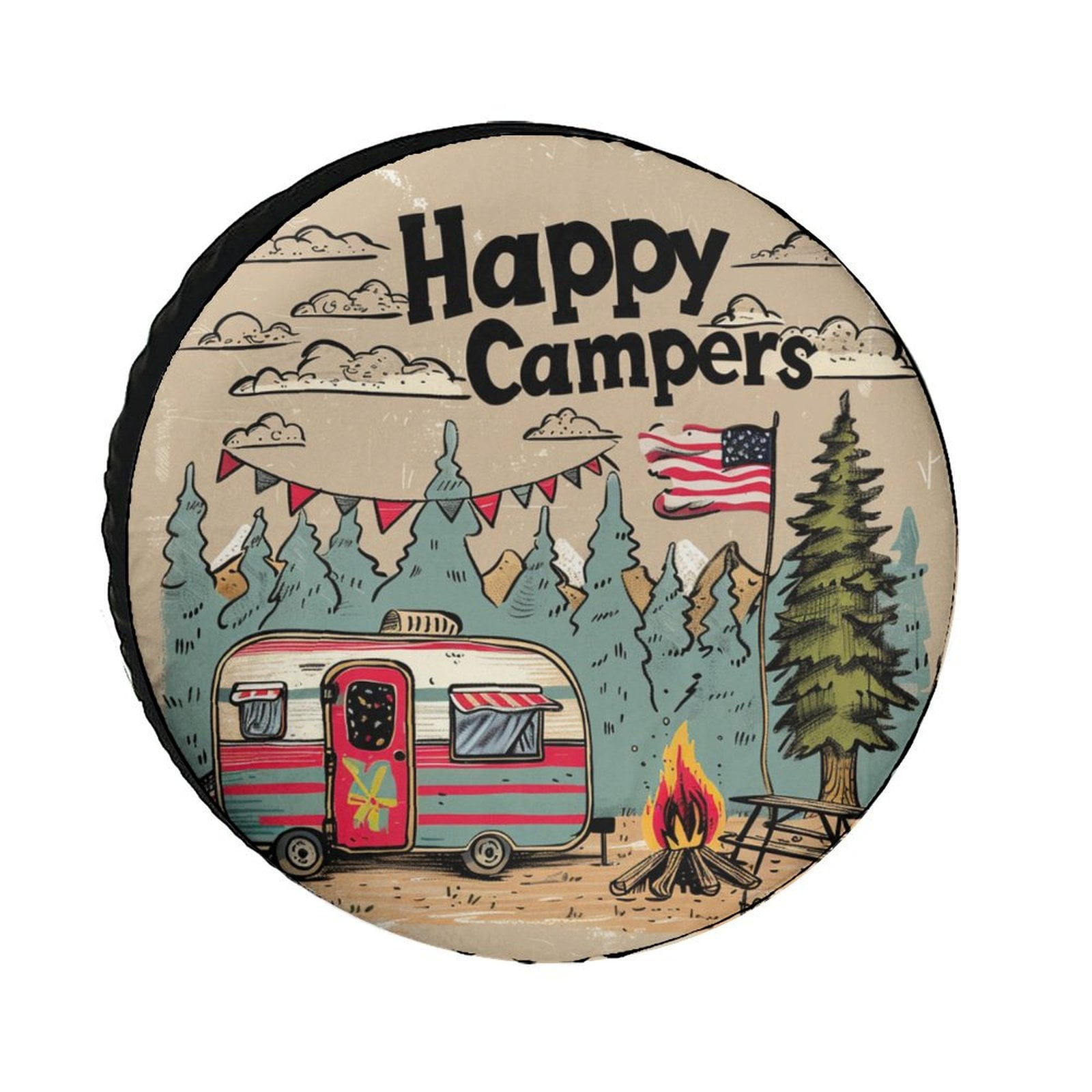 Heavy Duty Spare Tire Cover Happy Campers Camping Wheel Protectors Tyre ...