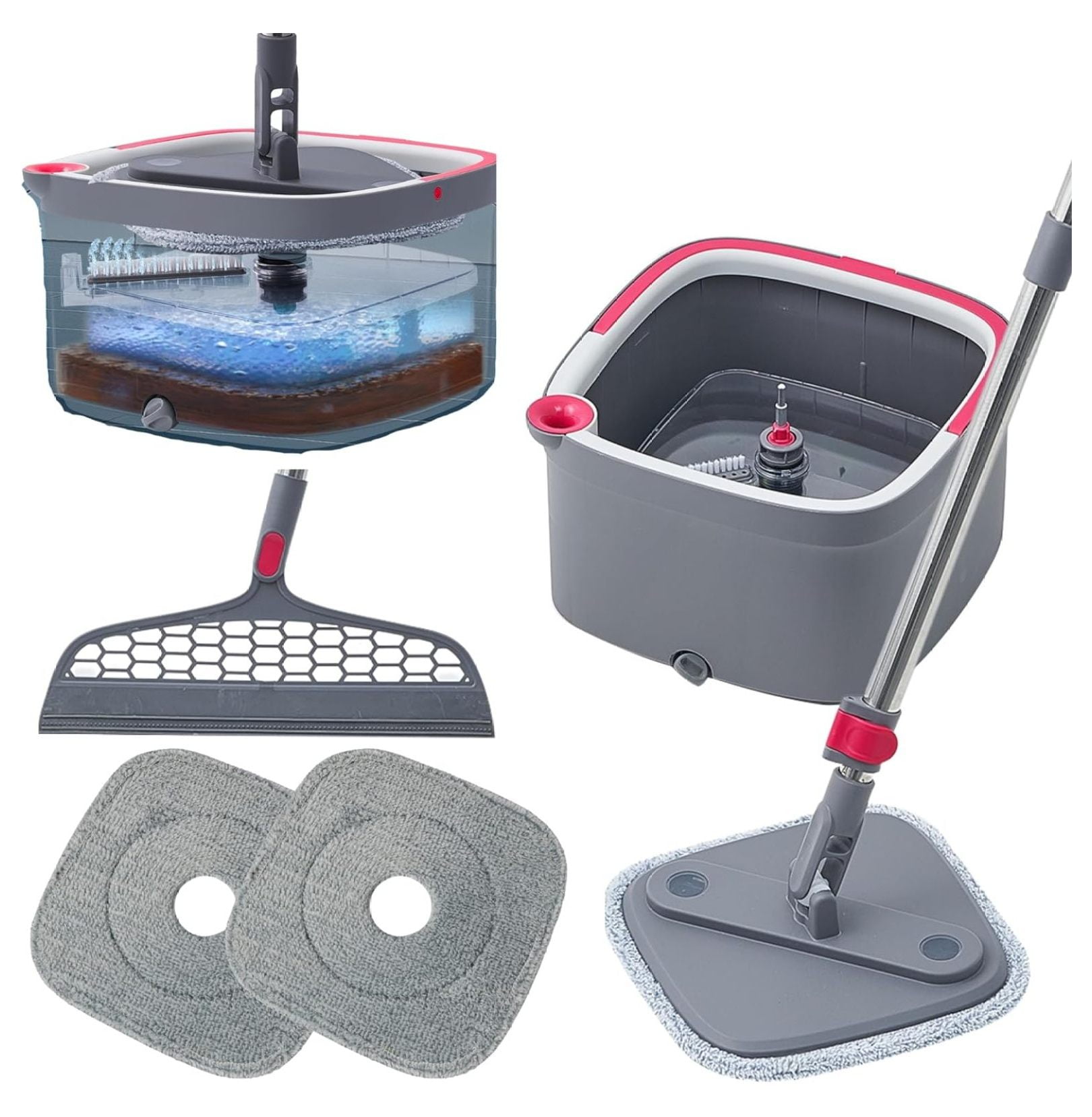 Heavy Duty Square Spin Mop for Floor Cleaning, Separate Compartment for ...