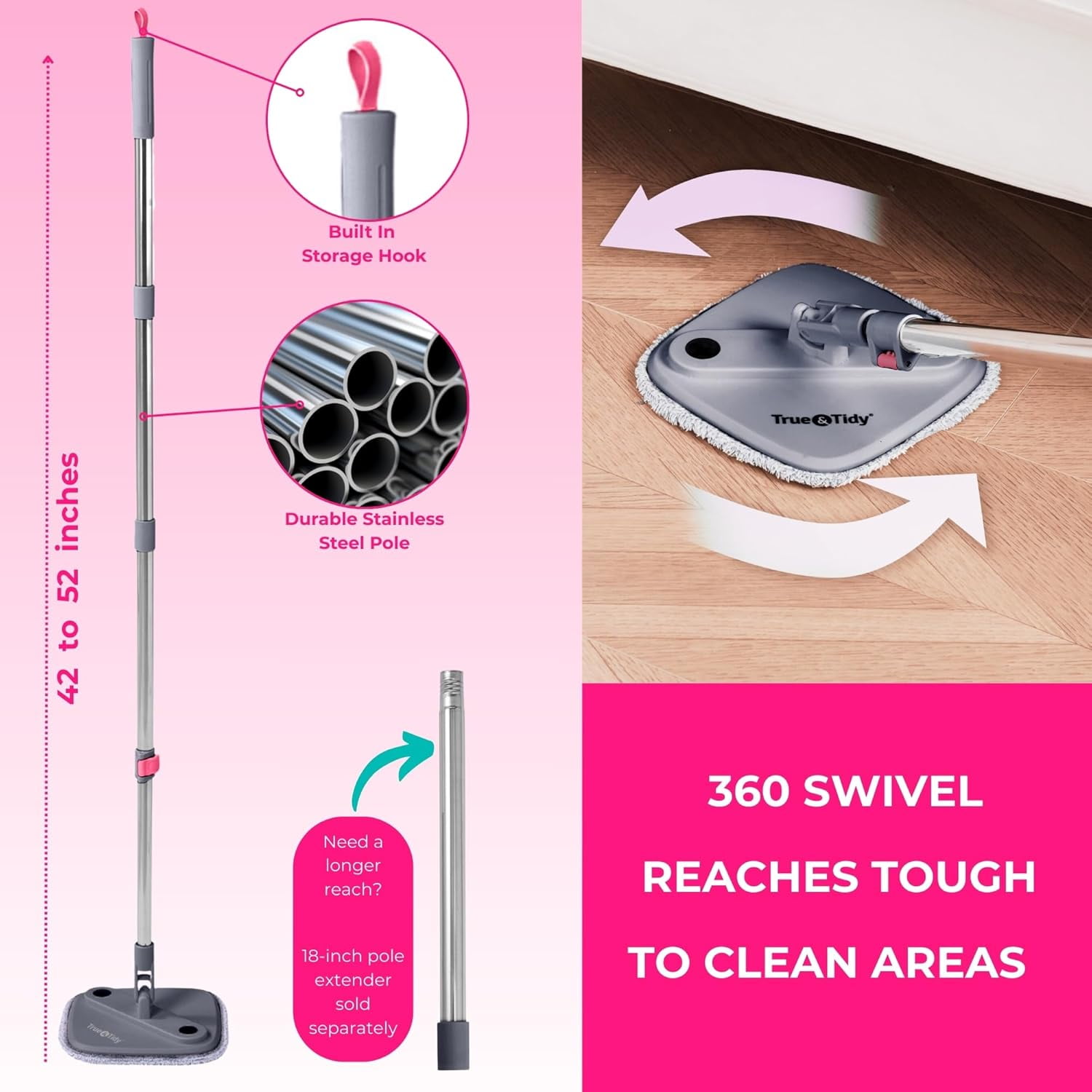 Heavy Duty Square Spin Mop for Floor Cleaning, Separate Compartment for ...