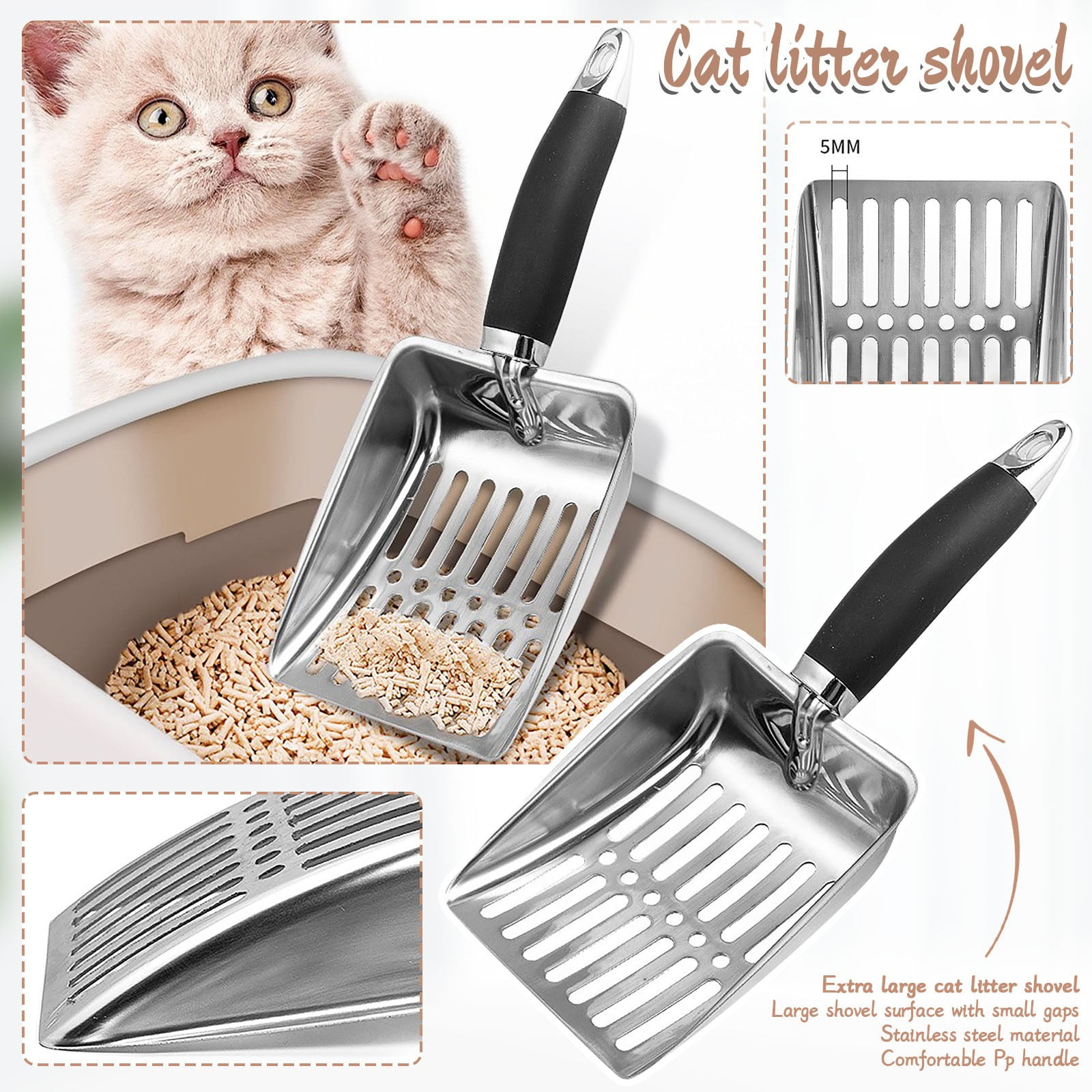 Heavy-Duty Stainless Steel Cat Litter Shovel – Metal Poop Sieve for ...