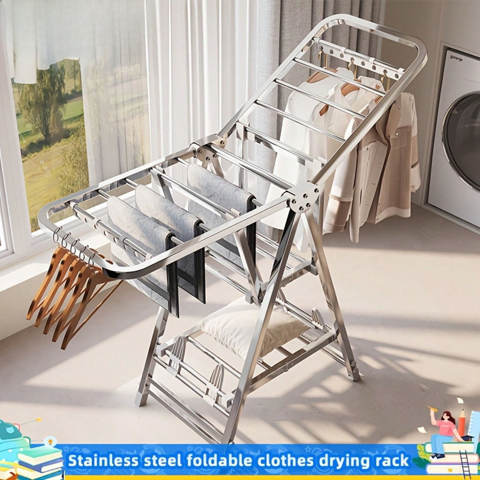Heavy-Duty Stainless Steel-Like Metal Foldable Clothes Drying Rack With ...