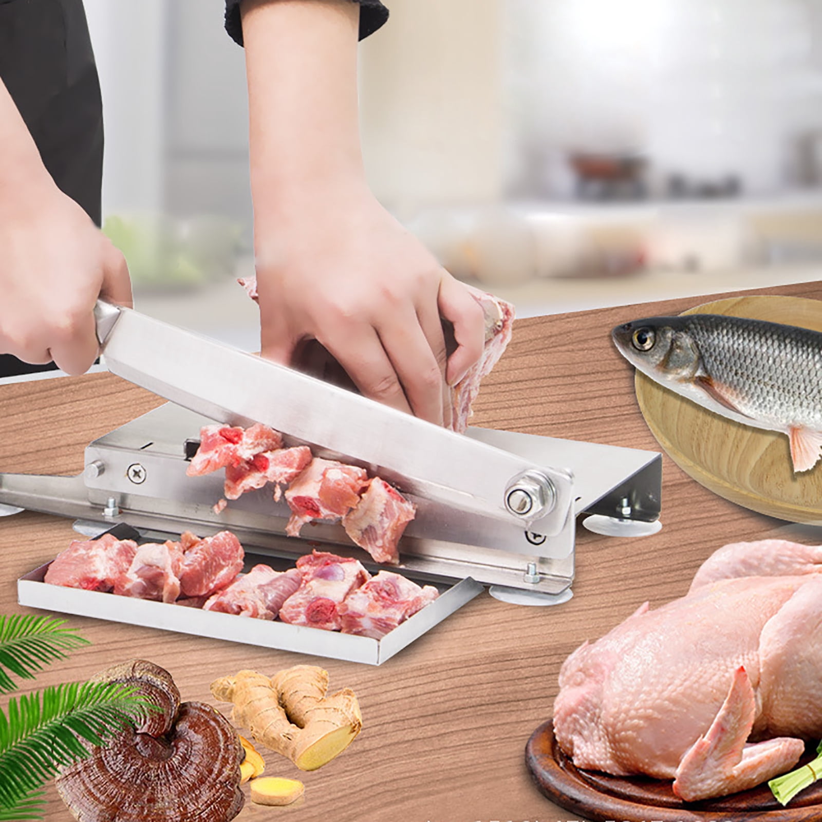 Heavy Duty Stainless Steel Meat Slicer with Suction Cups and Collection ...