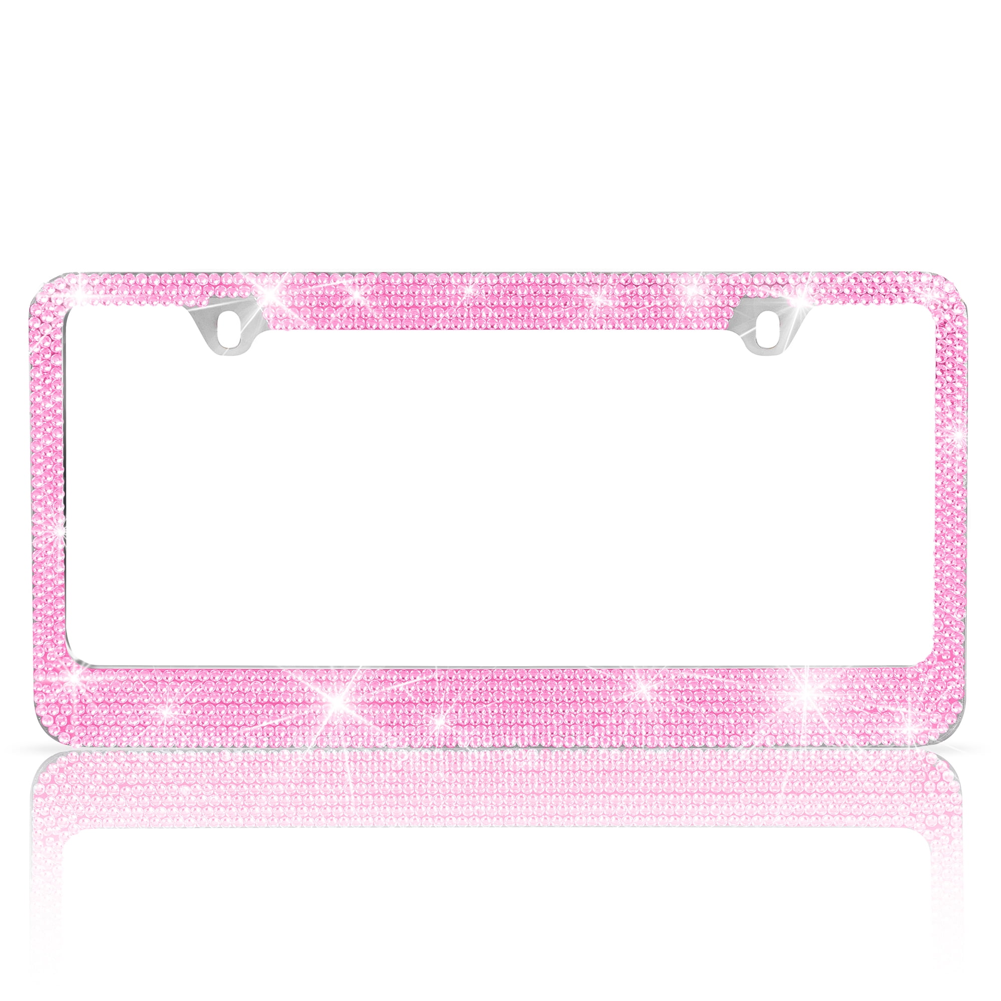 Stainless Steel Pink Rhinestone Bling License Plate Frame, Universal ...