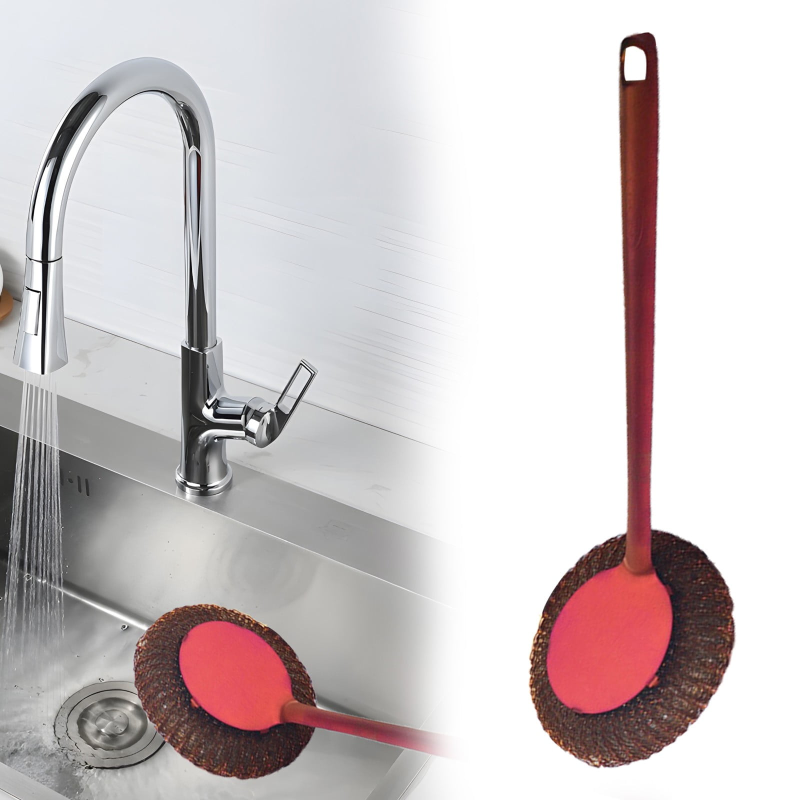 Heavy Duty Stainless Steel Scrubber Set - Long & Short Handle with 5 ...