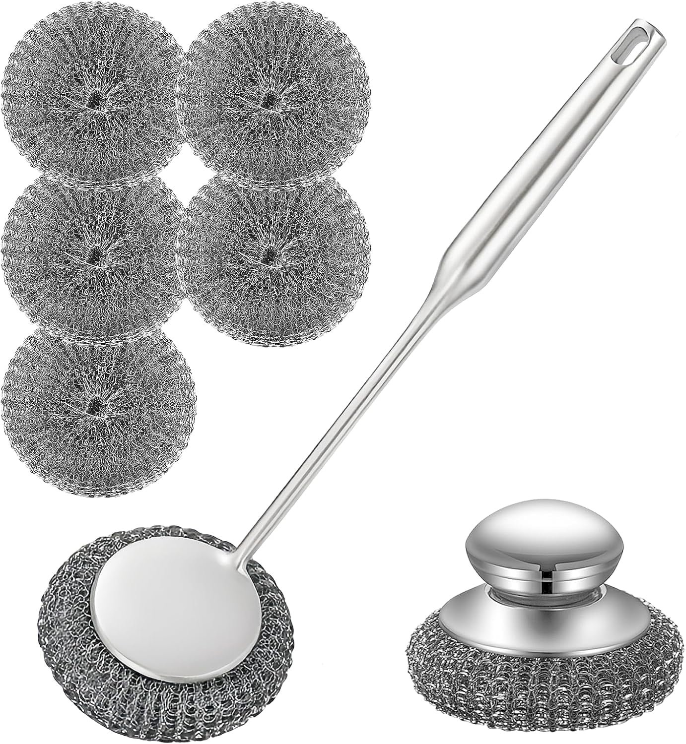 Heavy Duty Stainless Steel Scrubber Set - Long & Short Handle with 5 ...