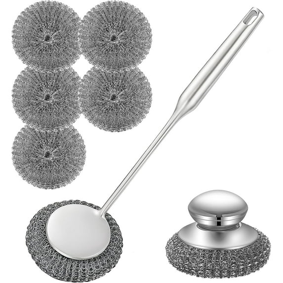 Heavy Duty Stainless Steel Scrubber Set - Long & Short Handle with 5 ...