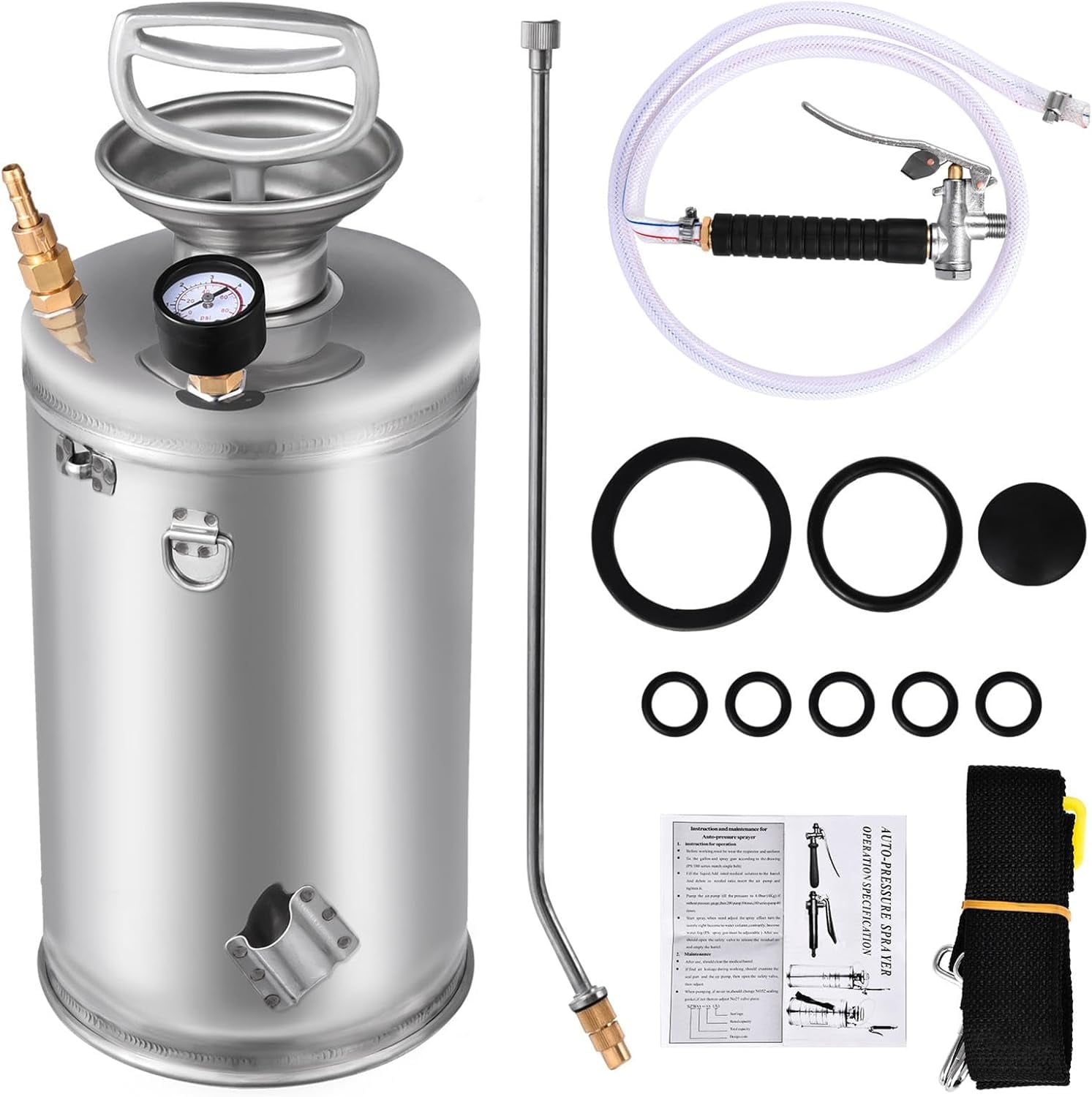 Heavy Duty Stainless Steel Sprayer, 2 Gallon Pump Sprayer, 8L Stainless ...