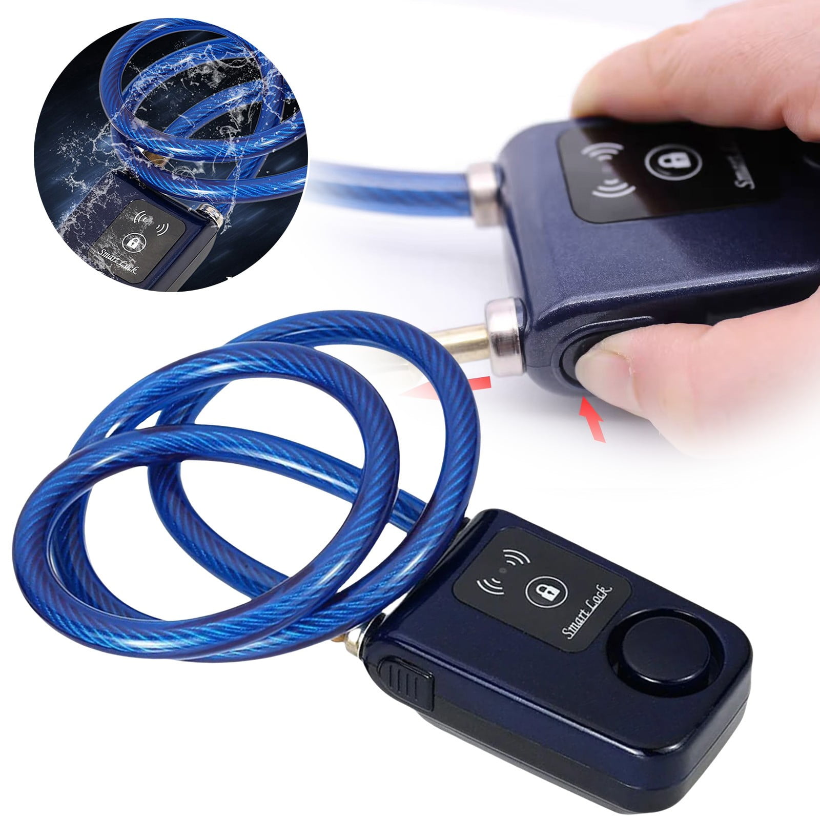 Heavy-Duty Steel Cable Bluetooth Lock - Blue - Wire Bluetooth Lock ...