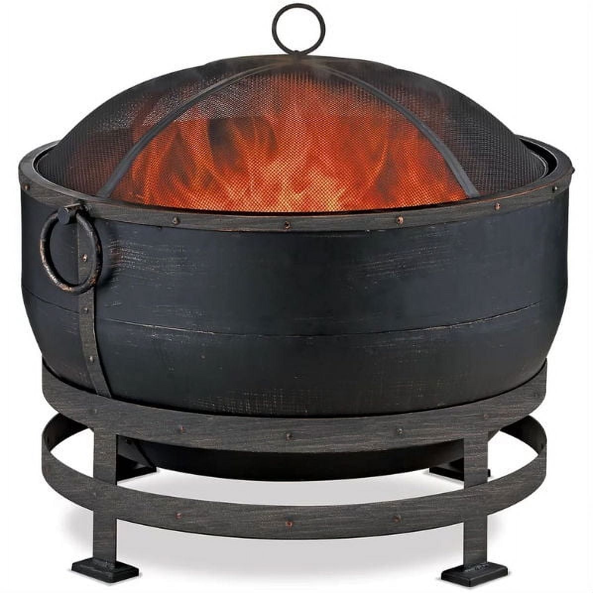Heavy Duty Steel Cauldron Wood Burning Fire Pit with Spark Screen and ...