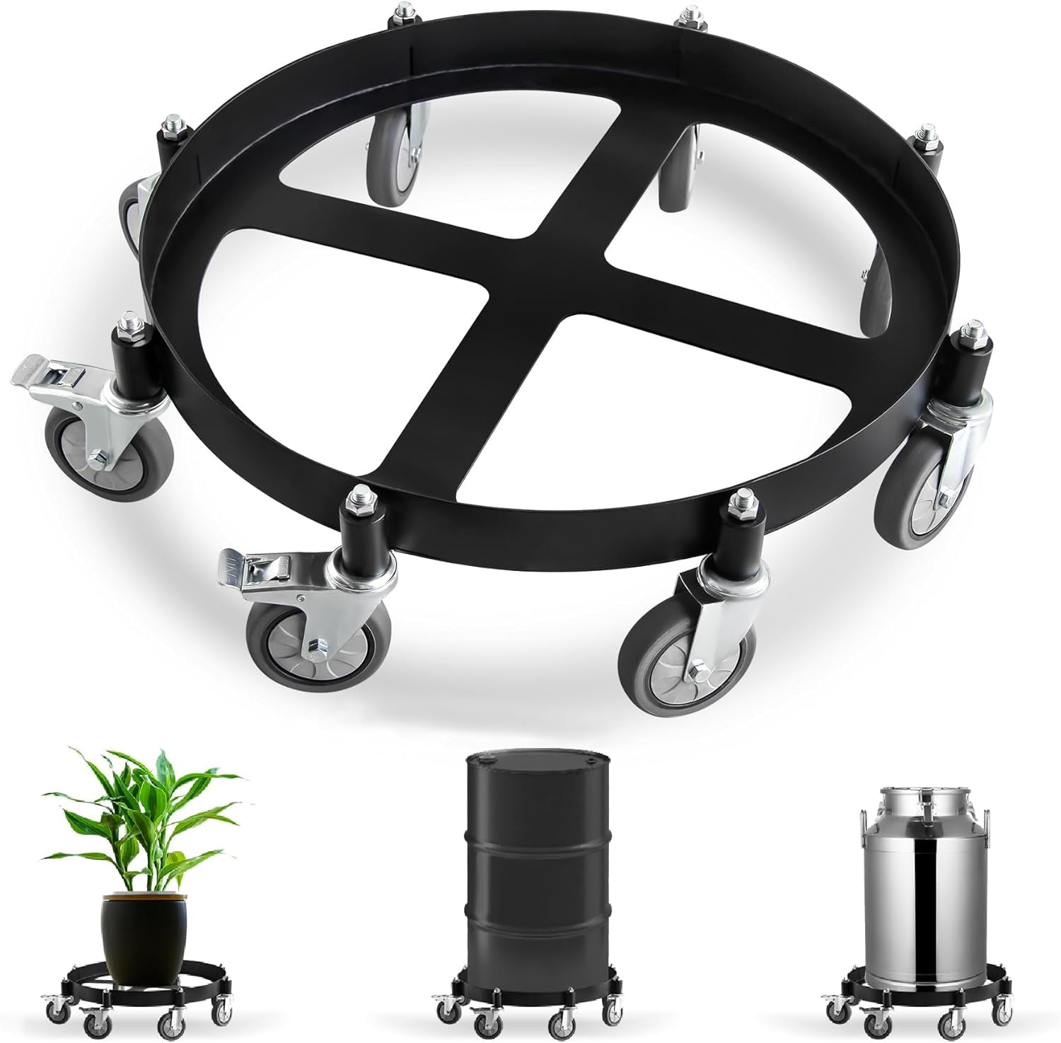 Heavy Duty Steel Drum Dolly, 55 Gallon Steel Frame with 8 Swivel Caster ...