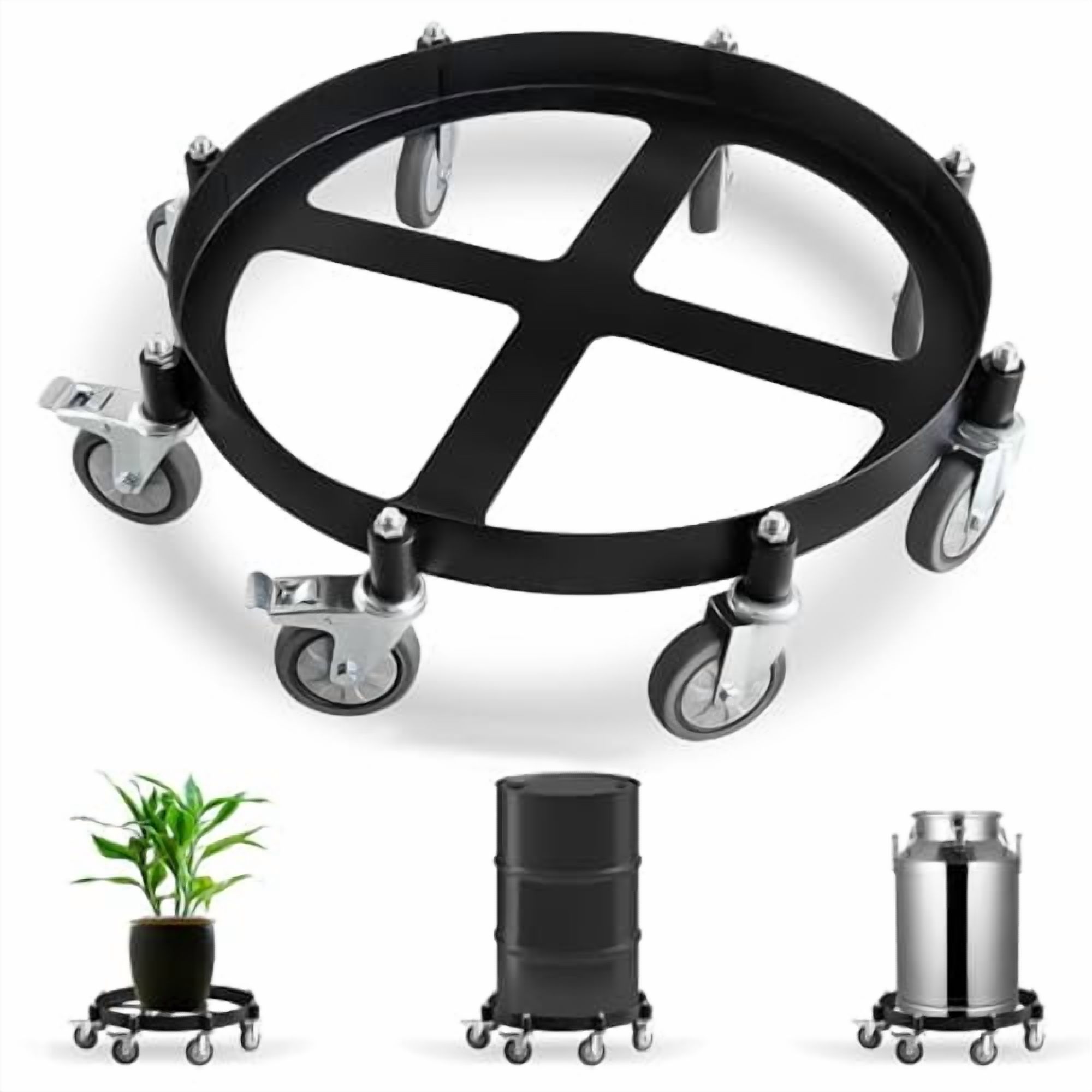 Heavy Duty Steel Drum Dolly, 55 Gallon Steel Frame with 8 Swivel Caster ...
