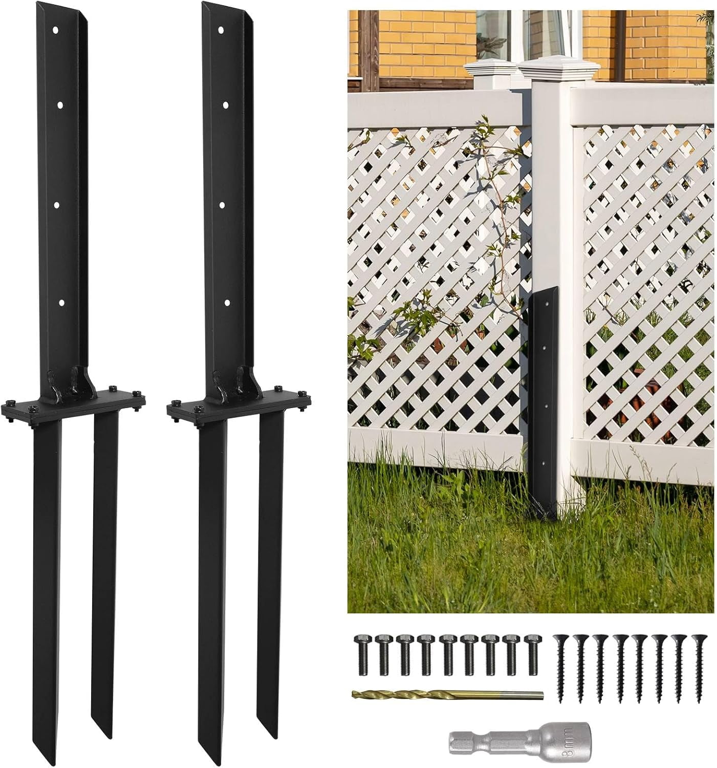 Heavy Duty Steel Fence Post Repair Kit, Post Anchor Double Ground Spike ...