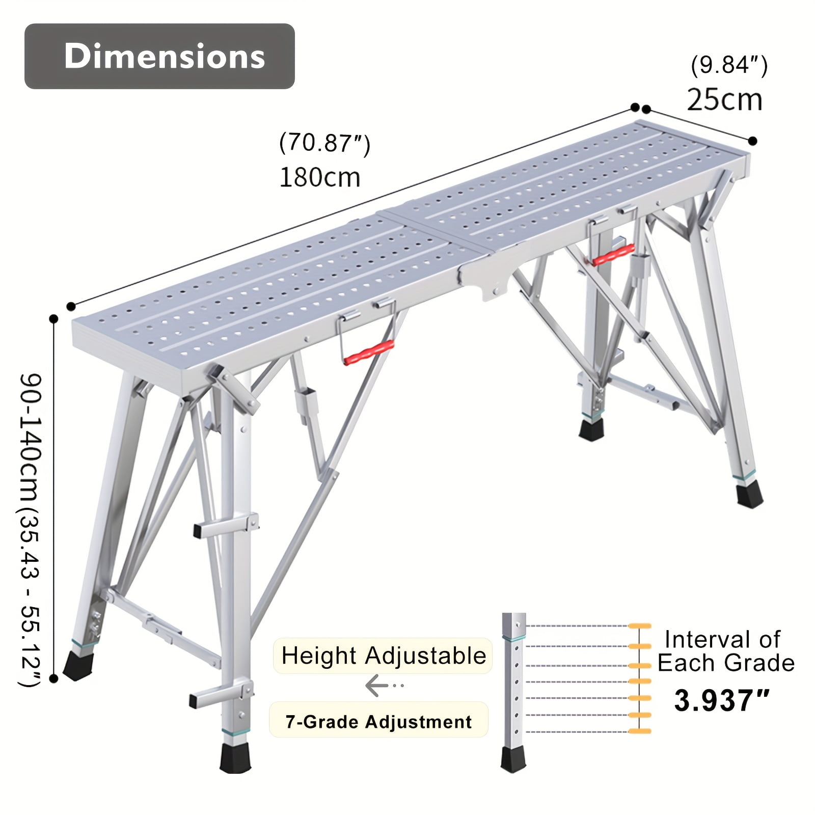Heavy-Duty Steel Folding Scaffold Platform Ladder - 63"/70"/78 ...