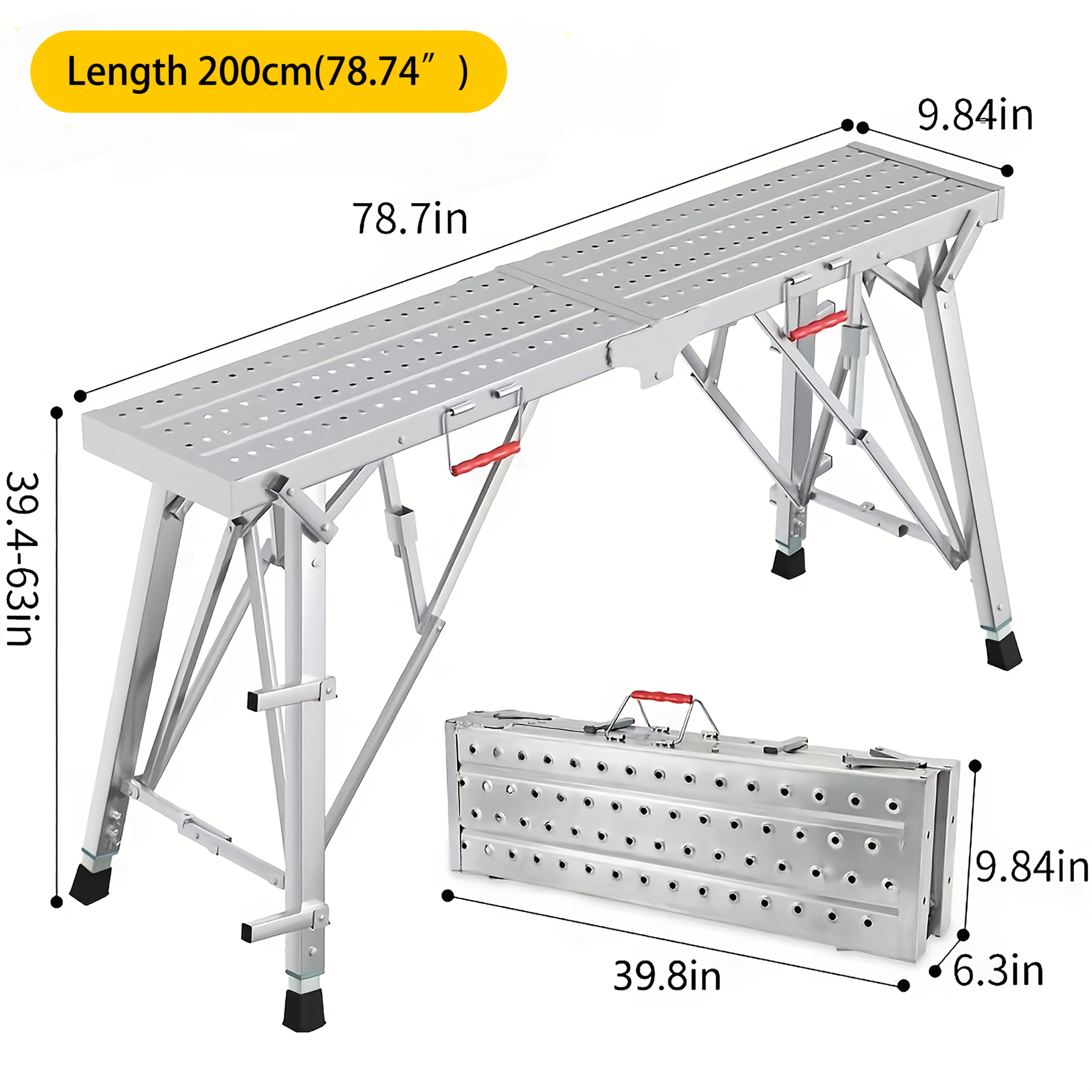 Heavy-Duty Steel Folding Work Platform, 800 lbs Capacity - Adjustable ...