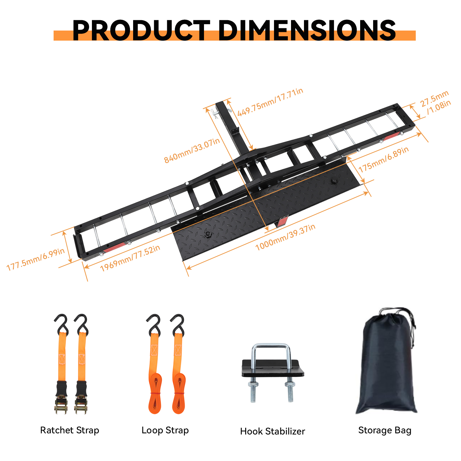 Heavy Duty Steel Motorcycle Hitch Carrier – 77.5" Loading Ramp,Anti ...