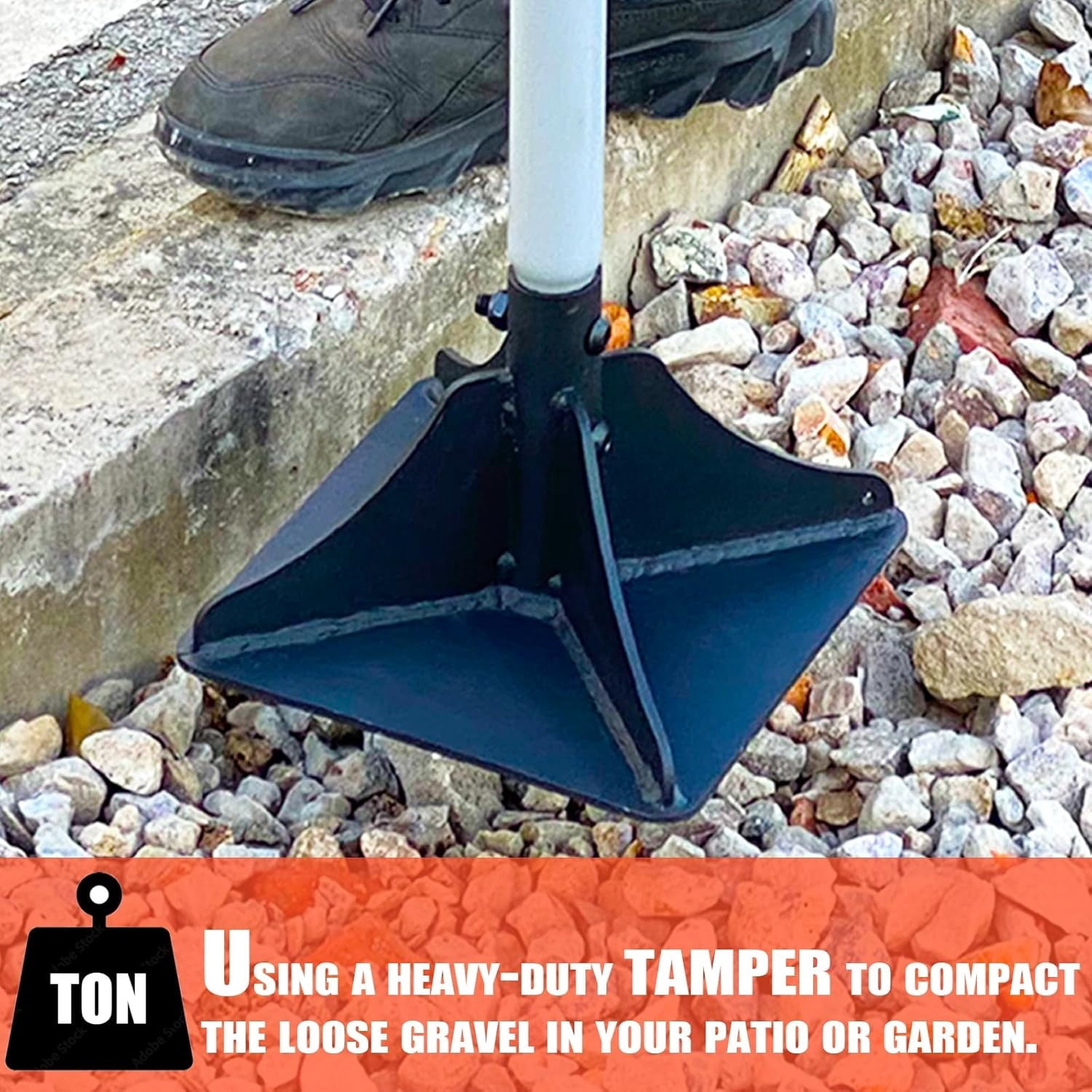Heavy Duty Steel Tamper 8"x8" with 48 inch Handle and Rubber Grip Ideal ...