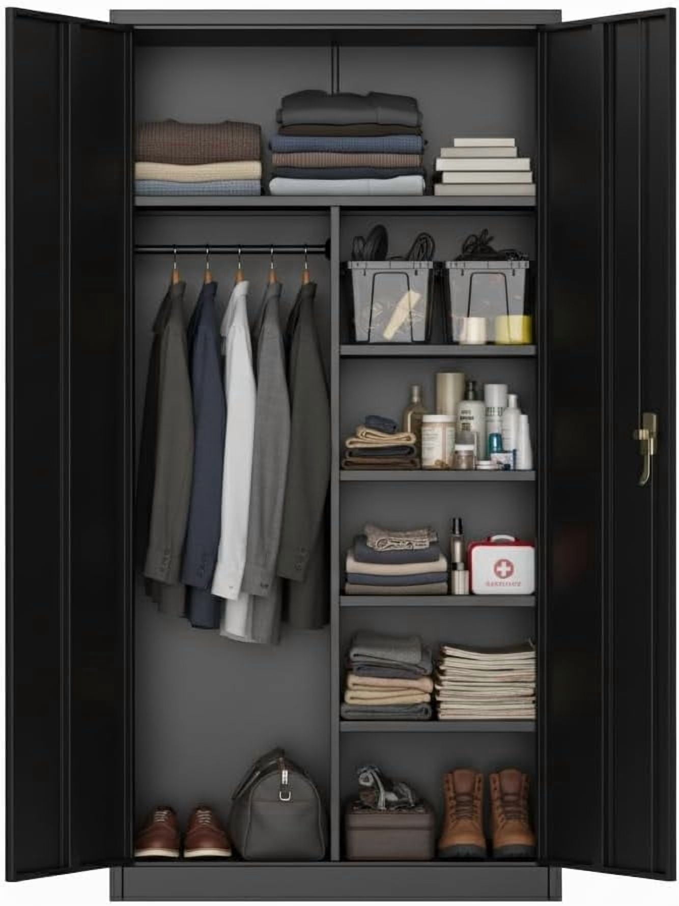 Heavy Duty Steel Wardrobe Cabinet with Lock, Adjustable Shelves and ...
