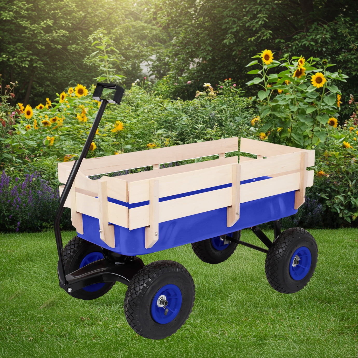 Heavy Duty Steel Wooden Side Support Cargo Wagon with 10” All-Terrain ...