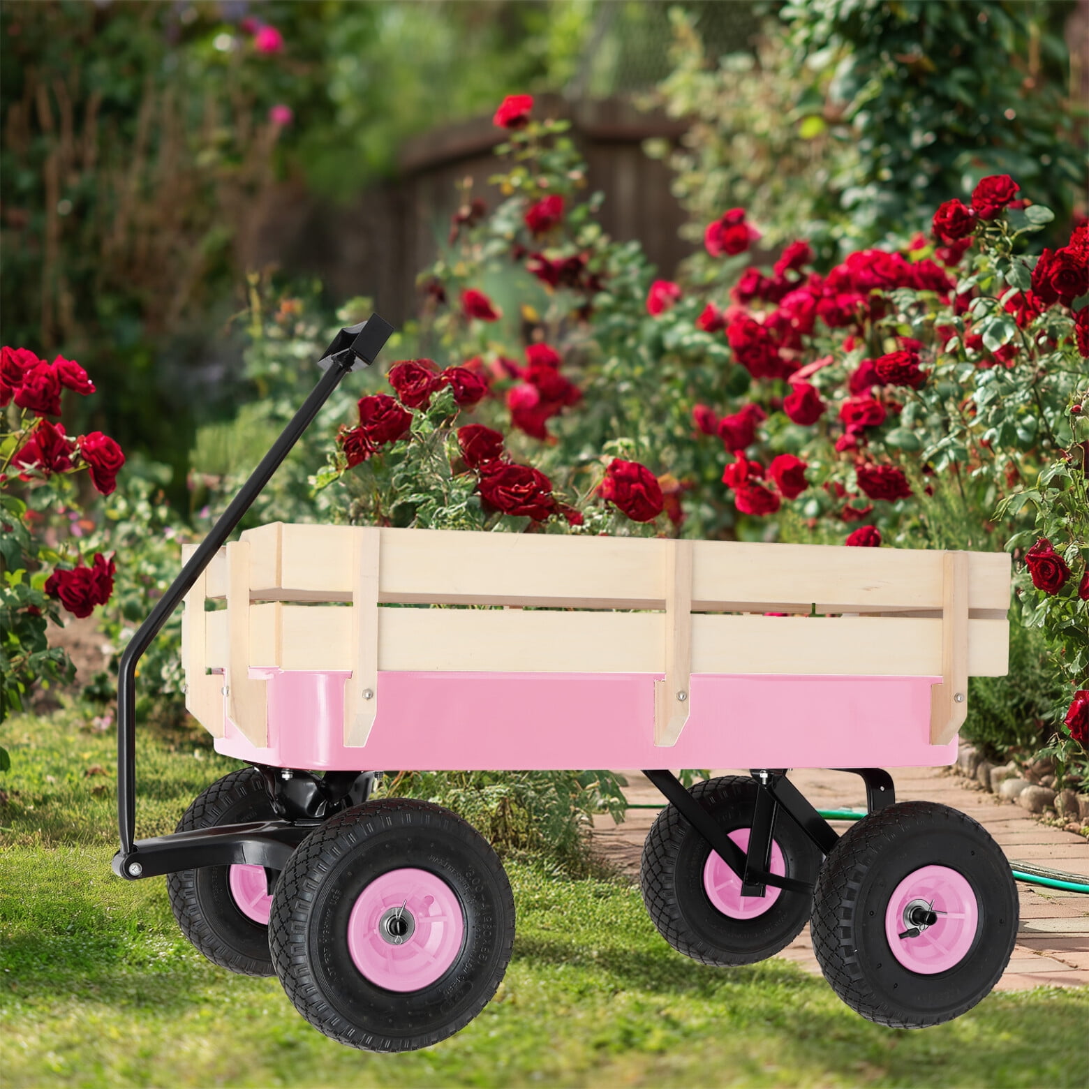 Heavy Duty Steel Wooden Side Support Cargo Wagon with 10" All-Terrain ...