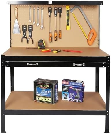 Heavy-Duty Steel Workbench – 55" Multipurpose Workshop Table with ...