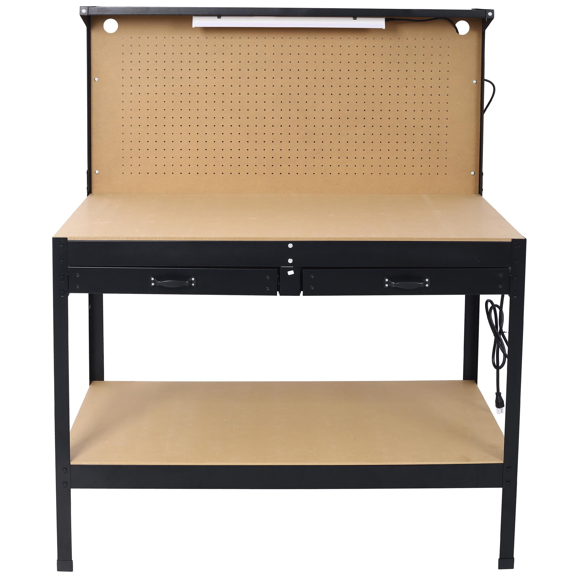 Heavy-Duty Steel Workbench Table 47.5" with LED Light, Storage Drawers ...