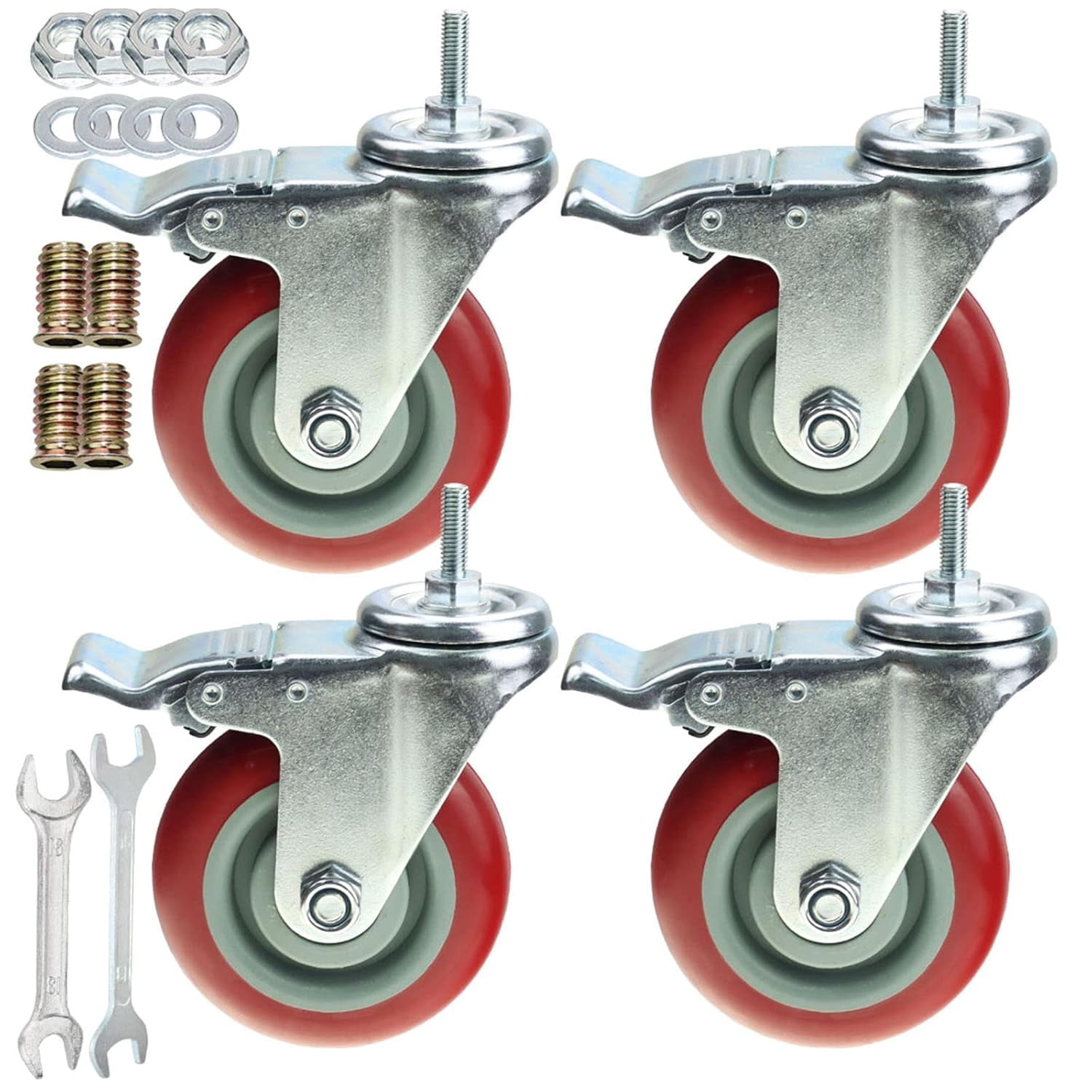 Heavy Duty Stem Caster Wheels Double Bearing PU Castors No Noise Swivel ...