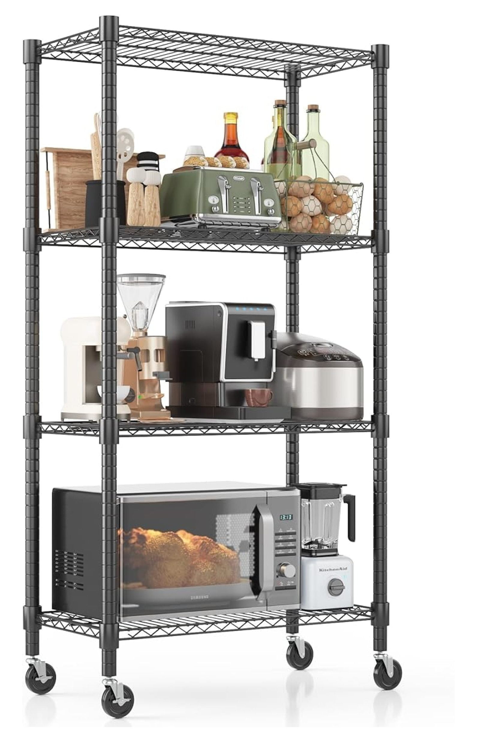 Heavy Duty Storage Shelves, 4 Tier Wire Shelving Unit with Wheels ...