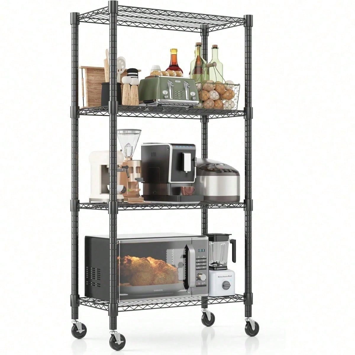 Heavy Duty Storage Shelves, 4 Tier Wire Shelving Unit with Wheels ...