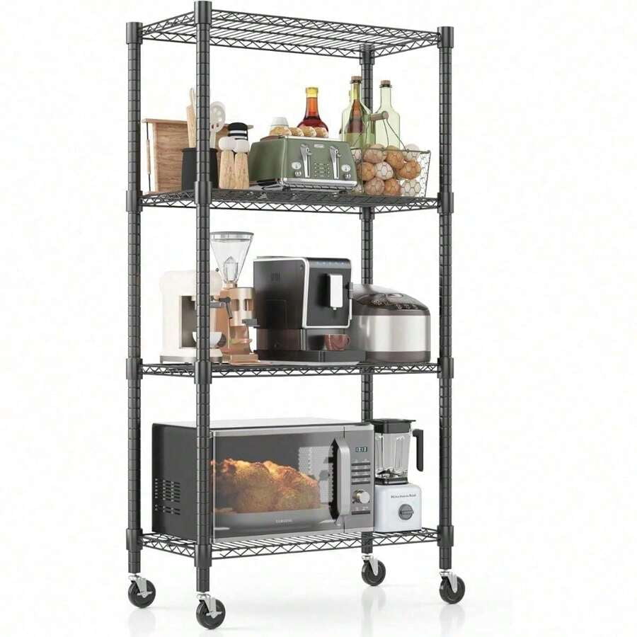 Heavy Duty Storage Shelves, 4 Tier Wire Shelving Unit With Wheels ...