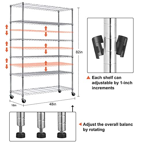 Heavy Duty Storage Shelves Hold 2100LBS Metal Shelves with Wheels ...