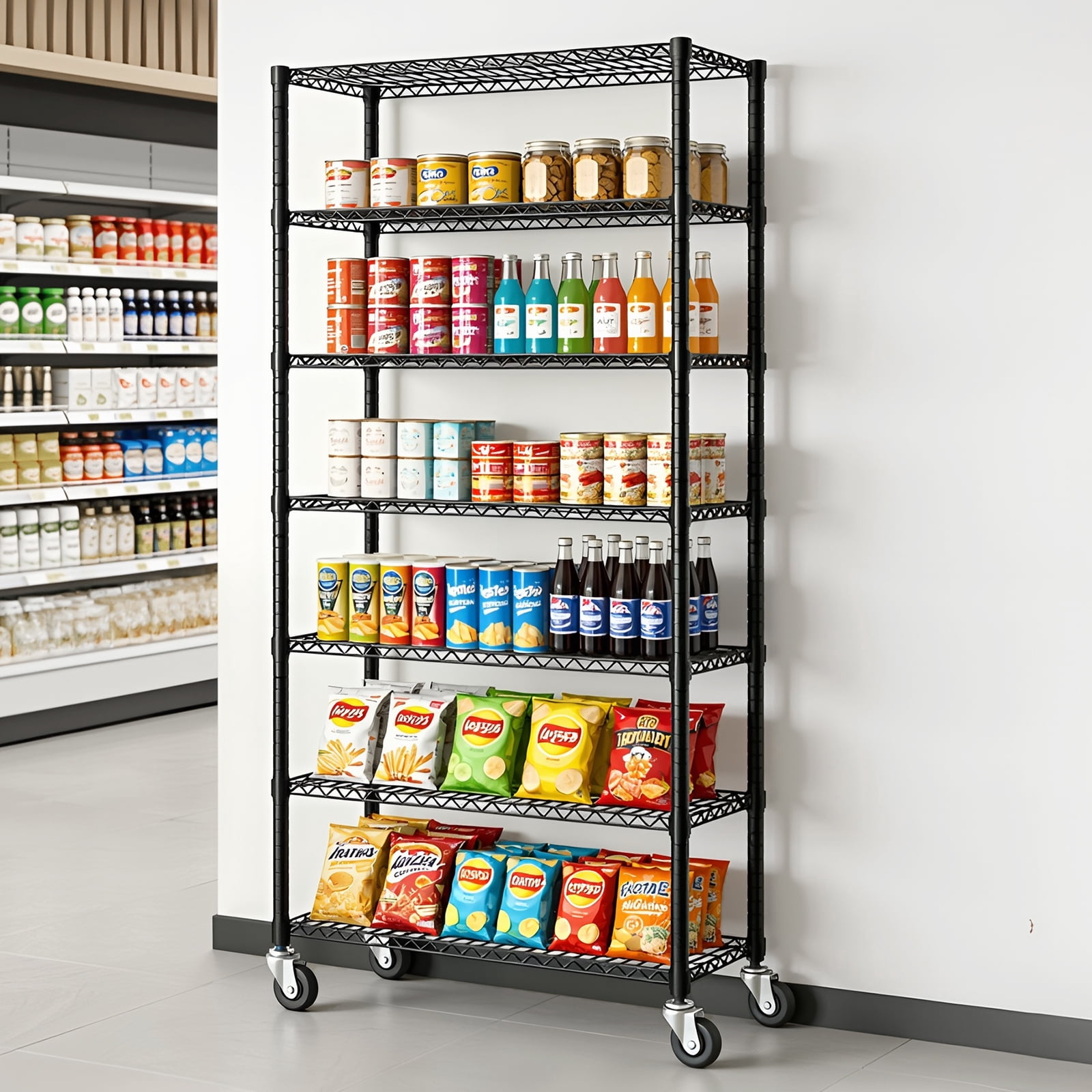 Heavy Duty Storage Shelves with Wheels, 7-Tier Metal Shelving Unit 2450 ...