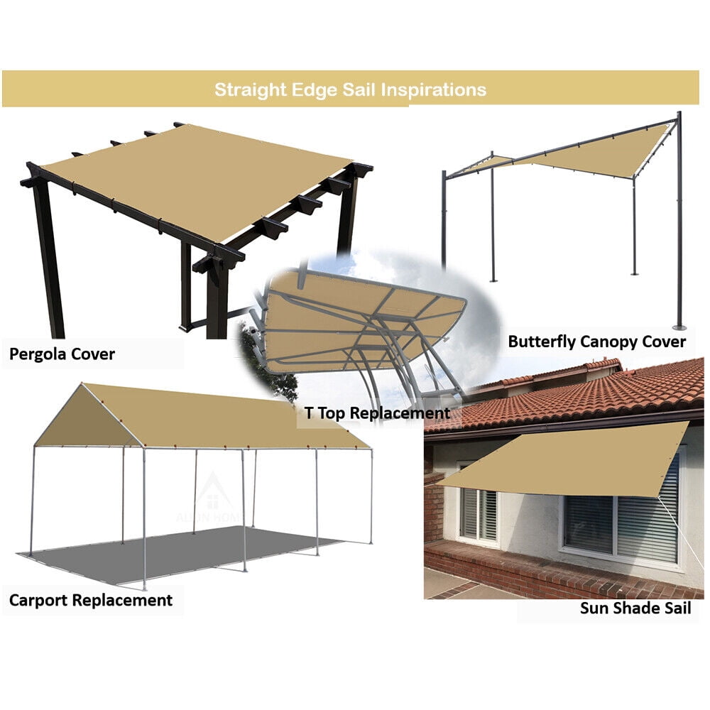 Heavy Duty Straight Edge Waterproof Sun Shade Sail Canopy Cover Patio ...