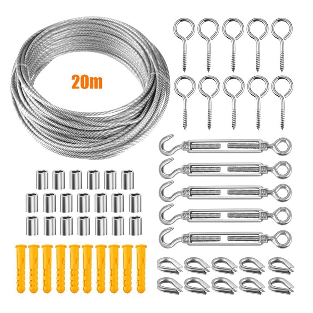 Heavy Duty Sun Shade Sail Fixing Kit with 20M Stainless Steel Cable ...