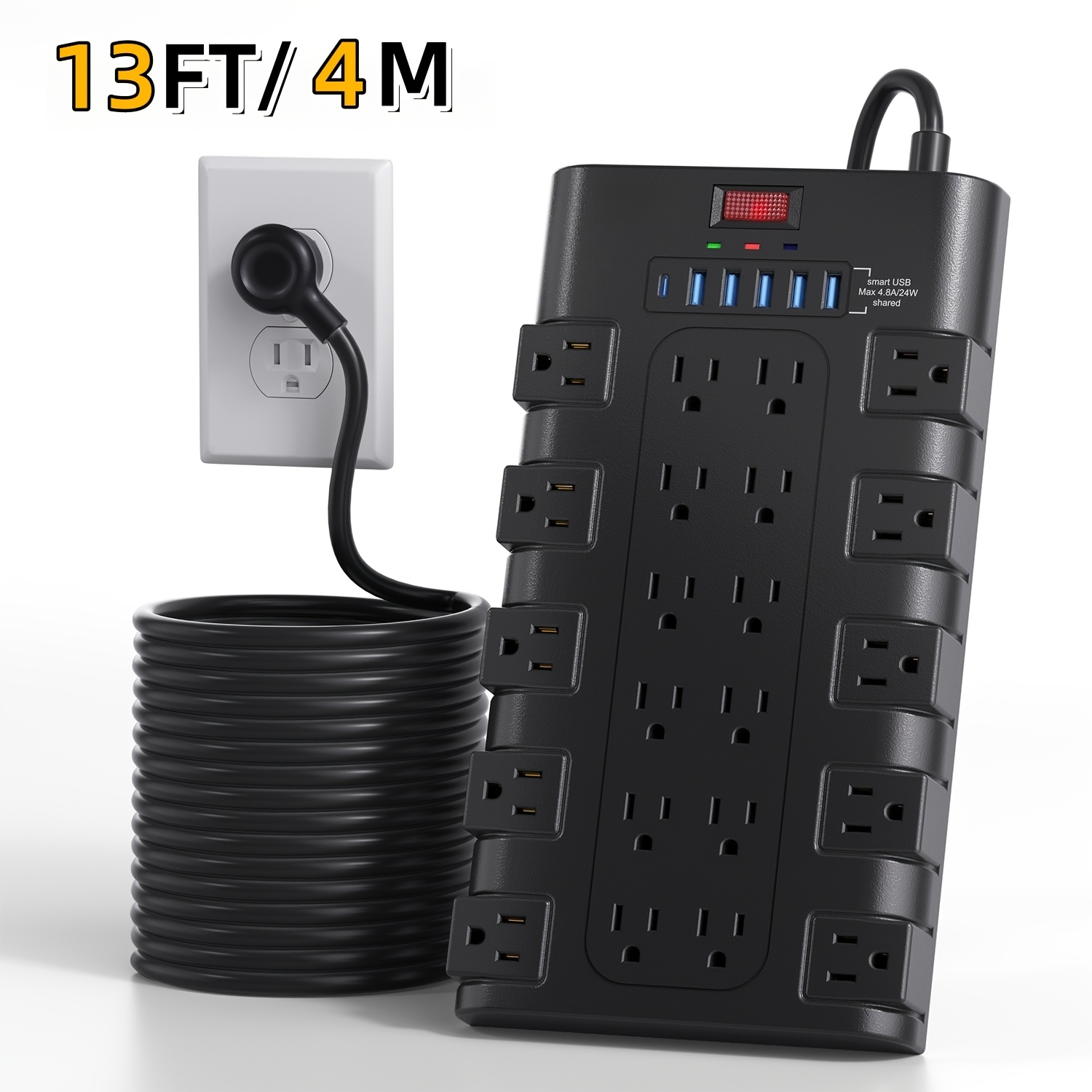 [Heavy-Duty Surge Protector] Power Strip with 6 USB Fast-Charging Ports ...