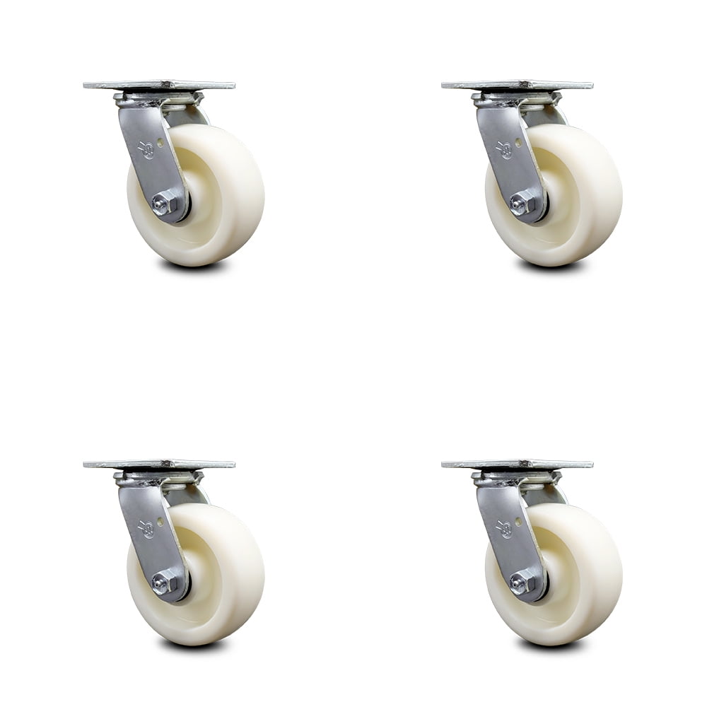 Heavy Duty Swivel Caster Set of 4 with 5 Inch Nylon Wheels and Ball ...