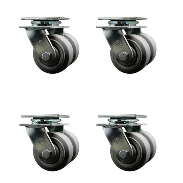 Heavy Duty Swivel Caster Set of 4 with Dual 4 Inch Thermoplastic Rubber ...