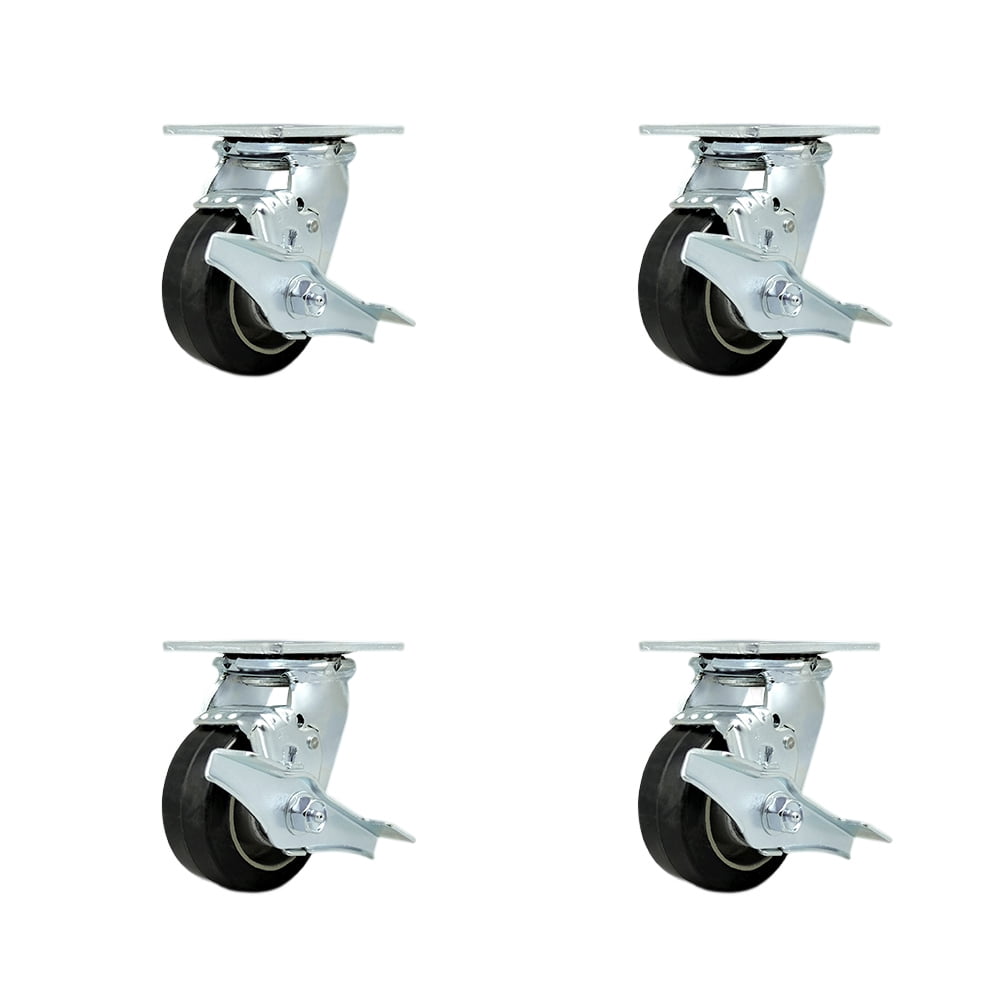 Heavy Duty Swivel Caster Set of 4 with 4 Inch Rubber on Aluminum Wheels ...