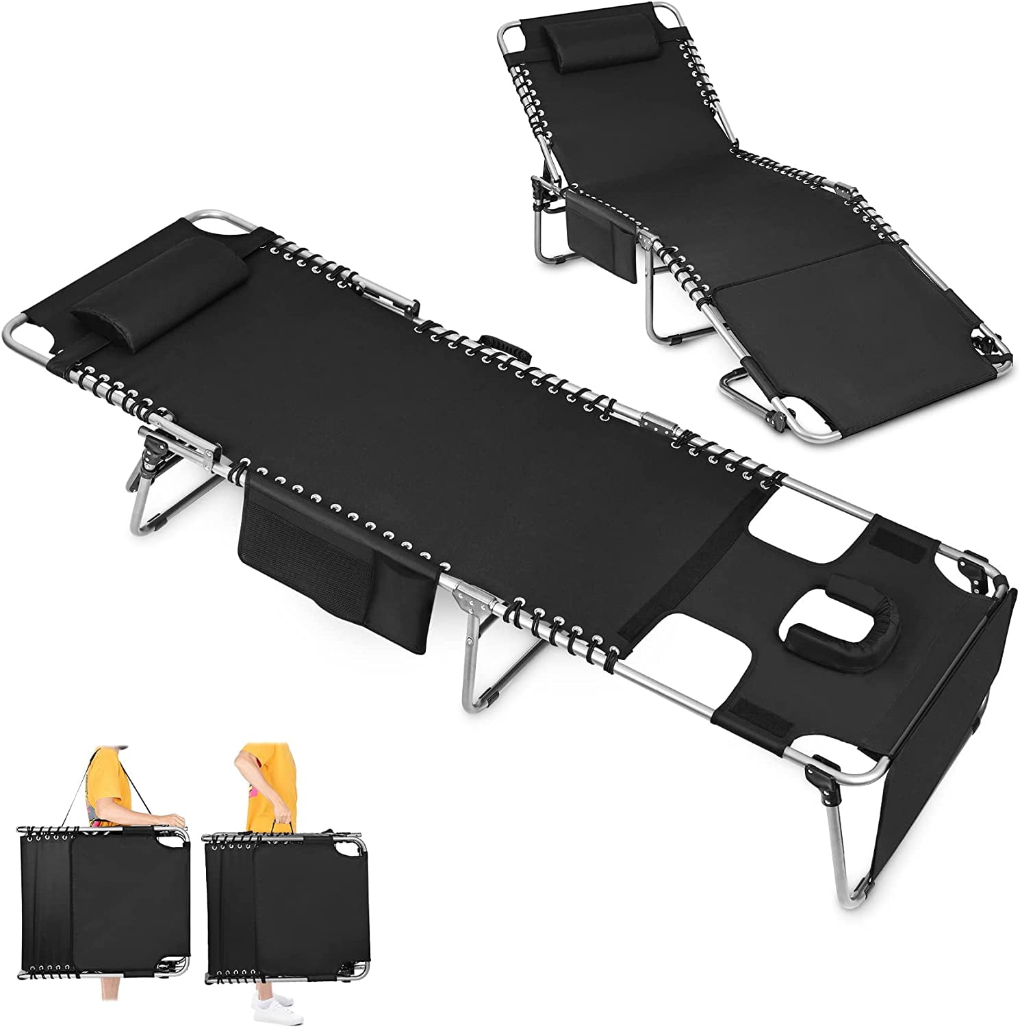 Heavy Duty Tanning Chair with Face Hole Adjustable 5-Position Folding ...