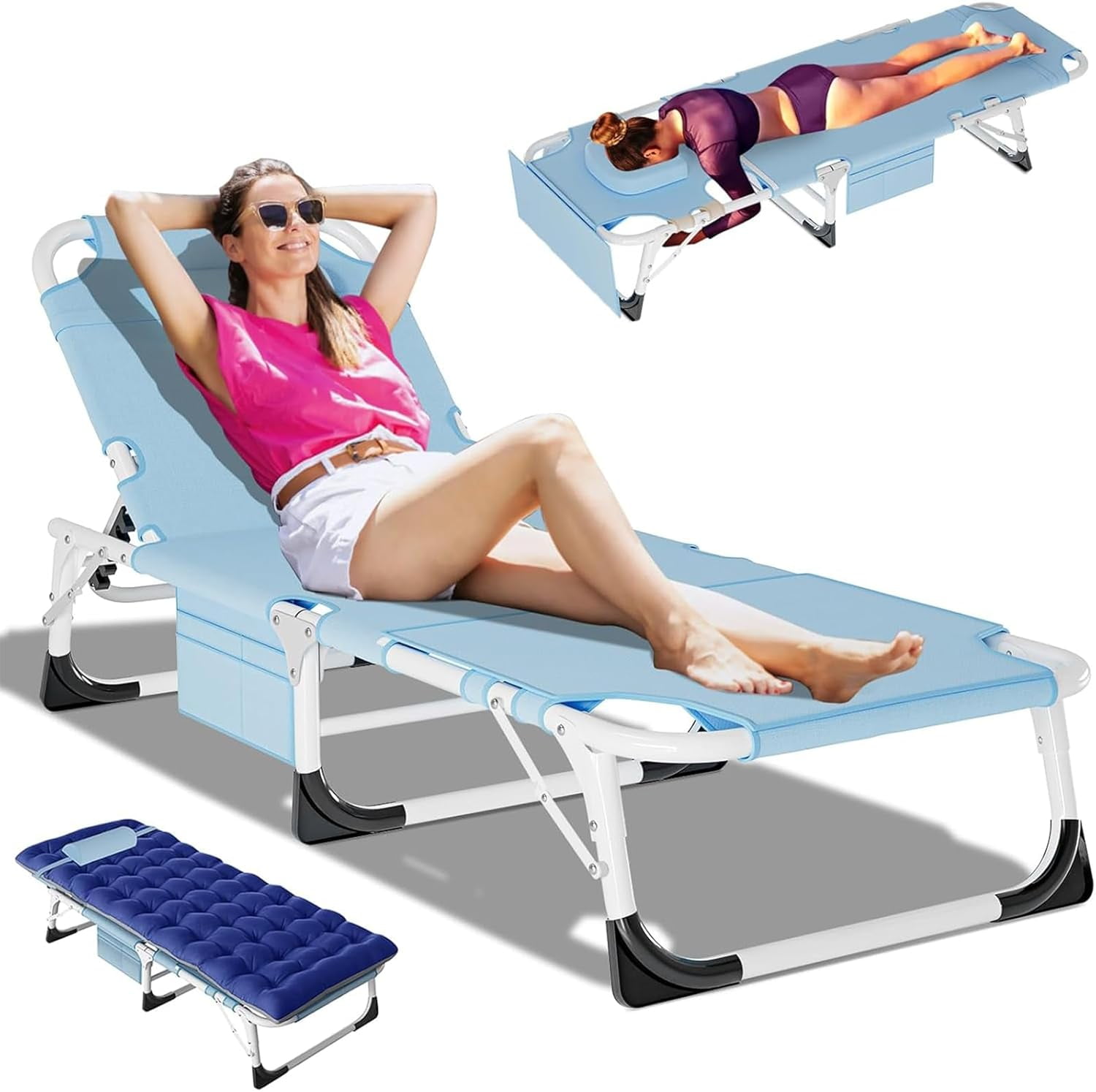 Heavy Duty Tanning Chair with Face Hole, Adjustable 5-Position Folding ...