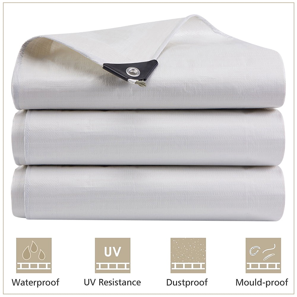 Large Heavy Duty Waterproof Poly Tarp, 12 Mil White Tent Shelter Cover ...